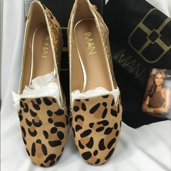 IMAN | Shoes | Iman Leopard Calf Hair And Gold Glitter Loafer | Poshmark